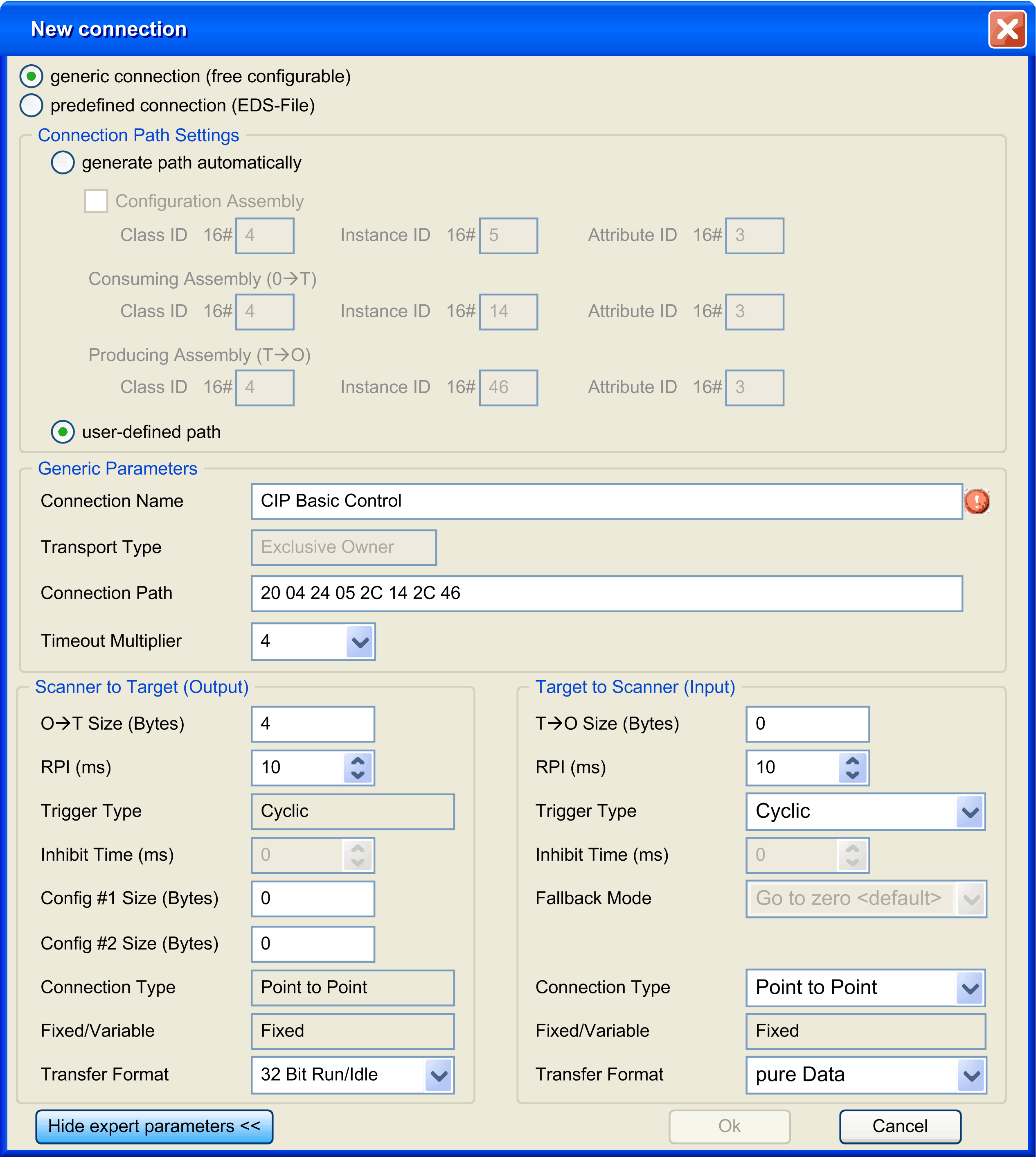 EtherNet/IP Cyclic Data Exchanges Configuration